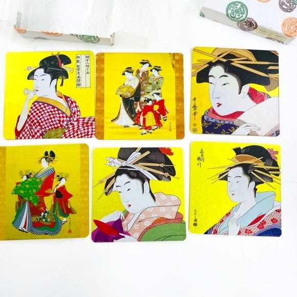Accents | Vintage Ukiyoe Japanese Coaster Set Of 6 Geisha Girl Gold ...